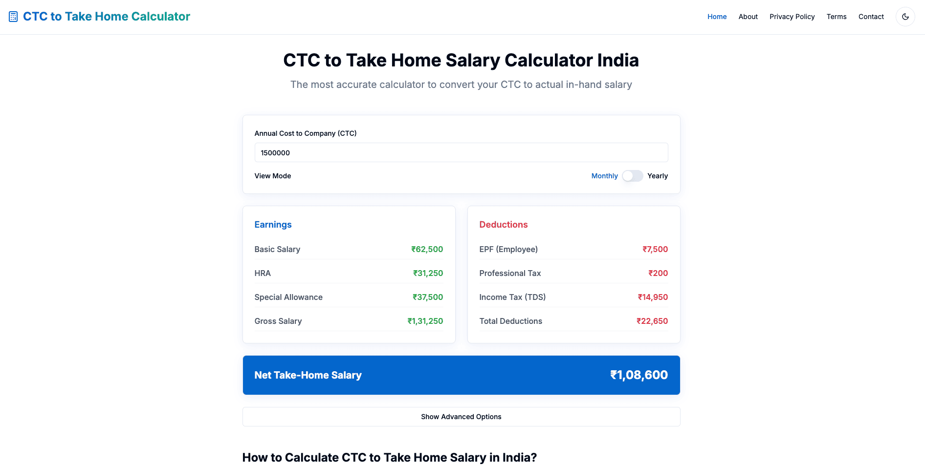 CTC to Take Home Salary Calculator | Calculate In-Hand Pay India